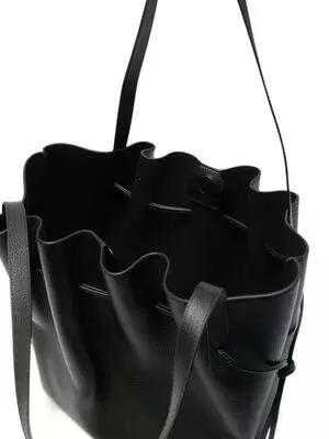 Yuzefi Scallop Leather Tote Bag - Black