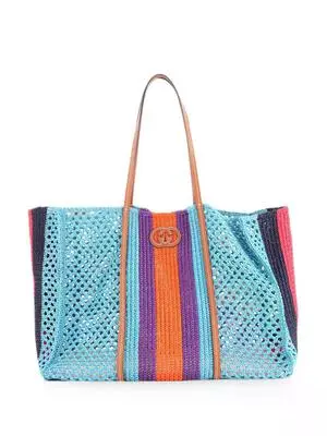 Gucci Interlocking G Web Raffia Medium Tote Bag