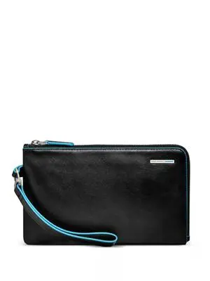 PIQUADRO Leather Wristlet Clutch Bag - Black