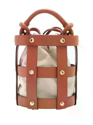 FERRAGAMO Leather And Canvas Bucket Bag - Brown