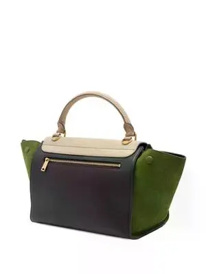 Celine 2016 Small Tricolor Calfskin And Suede Trapeze Satchel - Black