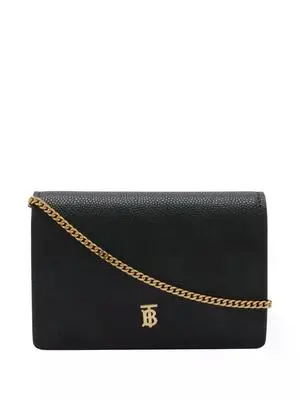 Burberry Grained Calfskin Tb Jessie Card Case On Chain Crossbody Bag - Black