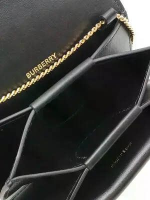 Burberry Grained Calfskin Tb Jessie Card Case On Chain Crossbody Bag - Black