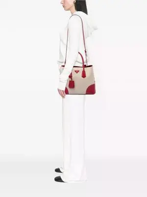Prada Saffiano Trimmed Canapa Double Satchel