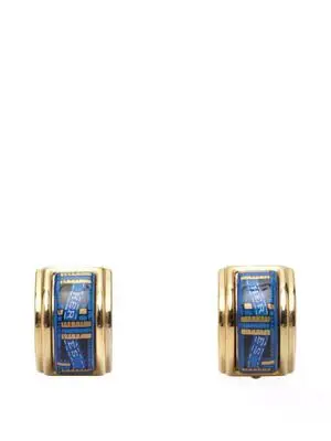 Hermès 1990-2000 Enamel Cloisonne Clip On Earrings Costume Earrings - Blue