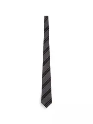 Saint Laurent Wide Striped Tie In Silk Jacquard - Black