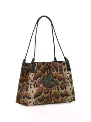 Etro Medium Libra Tote Bag In Velvet With Leopard Motif