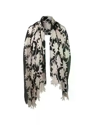 Valentino Garavani Floral-print Frayed Scarf - Black