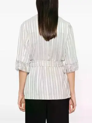 MARC ELLIS Striped Fringe-trimmed Jacket