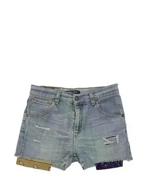 HTC LOS ANGELES Distressed Bandana-insert Shorts - Blue