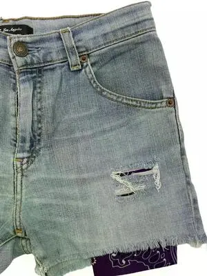HTC LOS ANGELES Distressed Denim Shorts With Bandana Inserts