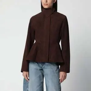 Alaïa Peplum Suede Jacket In Chocolate Goat Leather - Brown