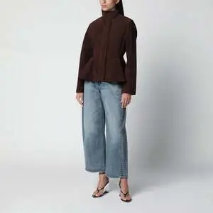 Alaïa Peplum Suede Jacket In Chocolate Goat Leather