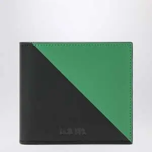 Loewe Flag Bifold Wallet With Coin Pocket In Black / Tropical Green Leather - Multicolor