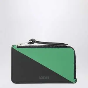 Loewe Flag Card Holder With Coin Pocket In Black / Tropical Green Leather - Multicolor
