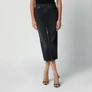 HAIKURE Washed Denim Skirt With Front Zip - Black