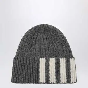 Thom Browne Ribbed Cashmere Beanie - Grey