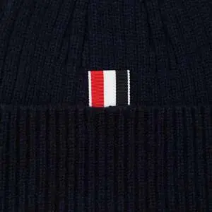 Thom Browne Navy Ribbed Cashmere Beanie