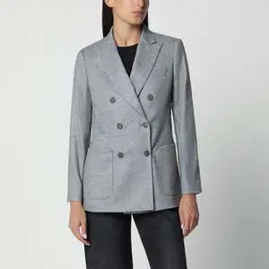 Max Mara Double-breasted Blazer In Silk And Cashmere - Grey