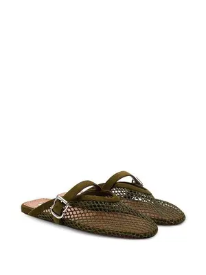 Alaïa Fishnet Slippers - Green