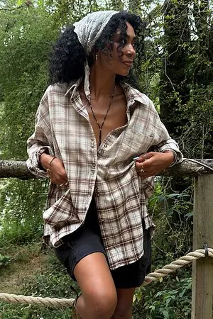 We The Free Lexi Plaid Button-down Top - Ivory Combo
