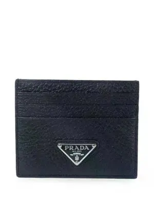 Prada Enamel Triangle Logo Card Holder - Black