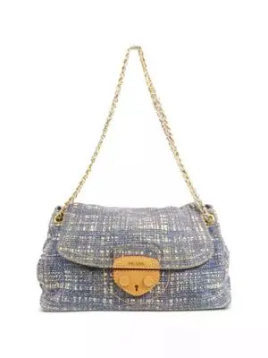 Prada Tweed Chain-link Shoulder Bag - Blue