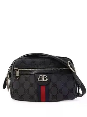 Balenciaga X Gucci Bb Monogram Shoulder Bag - Black