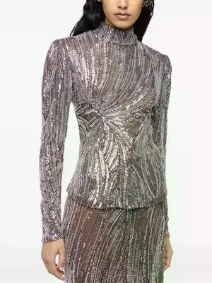 Rabanne Tone Sequin Embellished High Neck Top