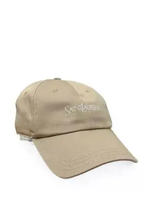 Saint Laurent Logo Cap In Cotton Gabardine - Neutrals