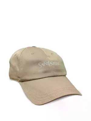 Saint Laurent Logo Cap In Cotton Gabardine - Neutrals