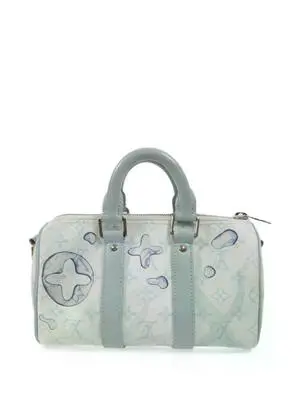 LOUIS VUITTON 25 Keepall Bandoulière Monogram Aqua Garden Tote Bag - White