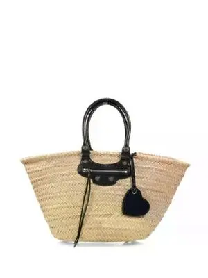Balenciaga Le Cagole Raffia Shoulder Bag - Neutrals