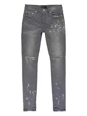 PURPLE BRAND Knee-slit Paint-splatter Jeans - Grey