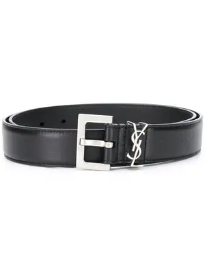 Saint Laurent Cassandre Leather Belt - Black