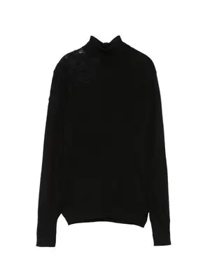 Ermanno Scervino Wool Turtle-neck Sweater With Lace Detailing - Black