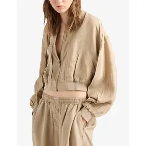 Prada Cropped Side-pocket Woven Bomber Jacket - Neutral