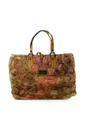 Valentino Garavani Floral-appliqué Leather-trim Tote Bag - Brown
