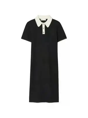 Tory Burch Wool Scalloped Polo Dress - Black