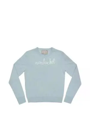 Lingua Franca Nantucket Embroidered Crew Neck Sweater - Blue