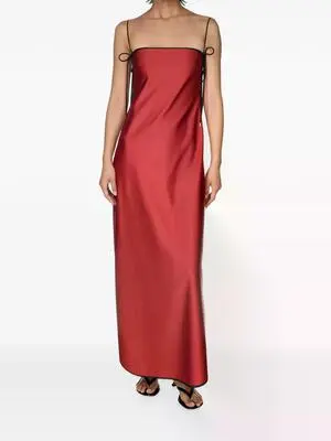 TEMILY Tie-fastening Satin-finish Maxi Dress - Red