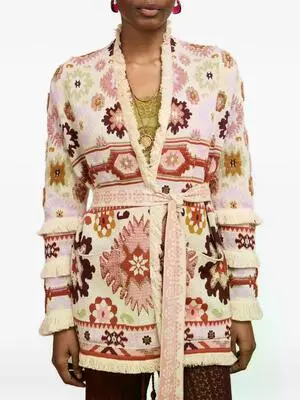 HAYLEY MENZIES Soraya Fringed Jacquard Cardigan - Neutrals