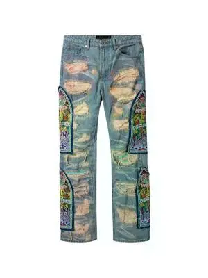 WHO DECIDES WAR Fusion Distressed-finish Jeans - Blue