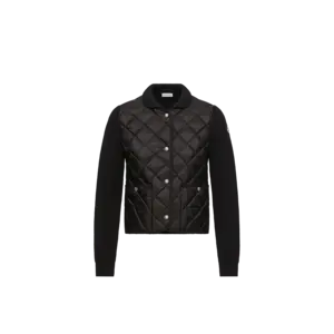 Moncler Diamond Quilted Padded Wool Cardigan - Black