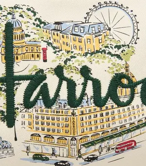 Harrods Medium Canvas City Stories Wash Bag - Ivory