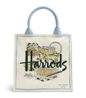 Harrods Small Canvas City Stories Tote Bag - Ivory