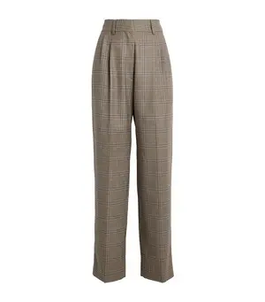 BLAZÉ MILANO Virgin Wool Check Fox Tailored Trousers - Beige