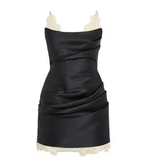 DE LA VALI Lace-trim Kasai Mini Dress - Black