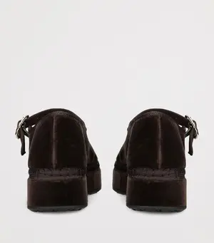 FLABELUS Velvet Double Mary Jane Flatform Shoes - Brown