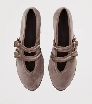 FLABELUS Velvet Claire Mary Jane Flats - Brown